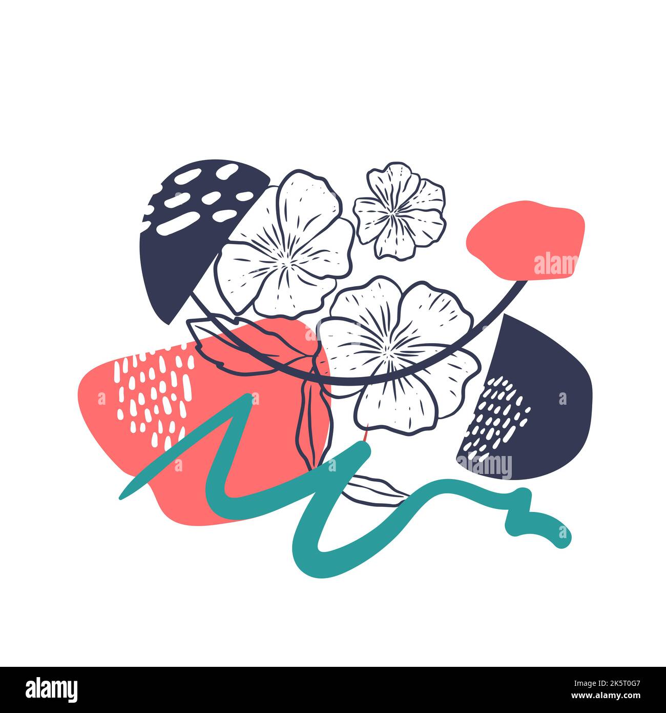 Cute and funny stylized flowers for spring design with abstract shapes ...