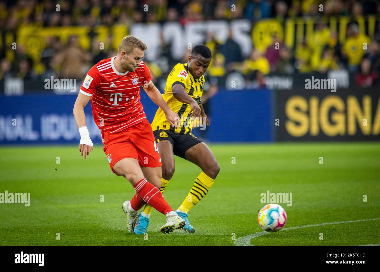 Dortmund, 08.10.2022 Matthijs de Ligt (Muenchen), Youssoufa Moukoko (BVB) Borussia Dortmund ...