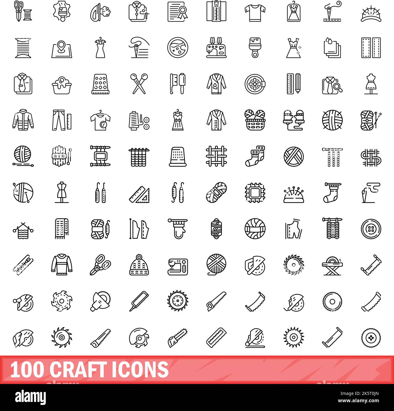 100 craft icons set. Outline illustration of 100 craft icons vector set ...
