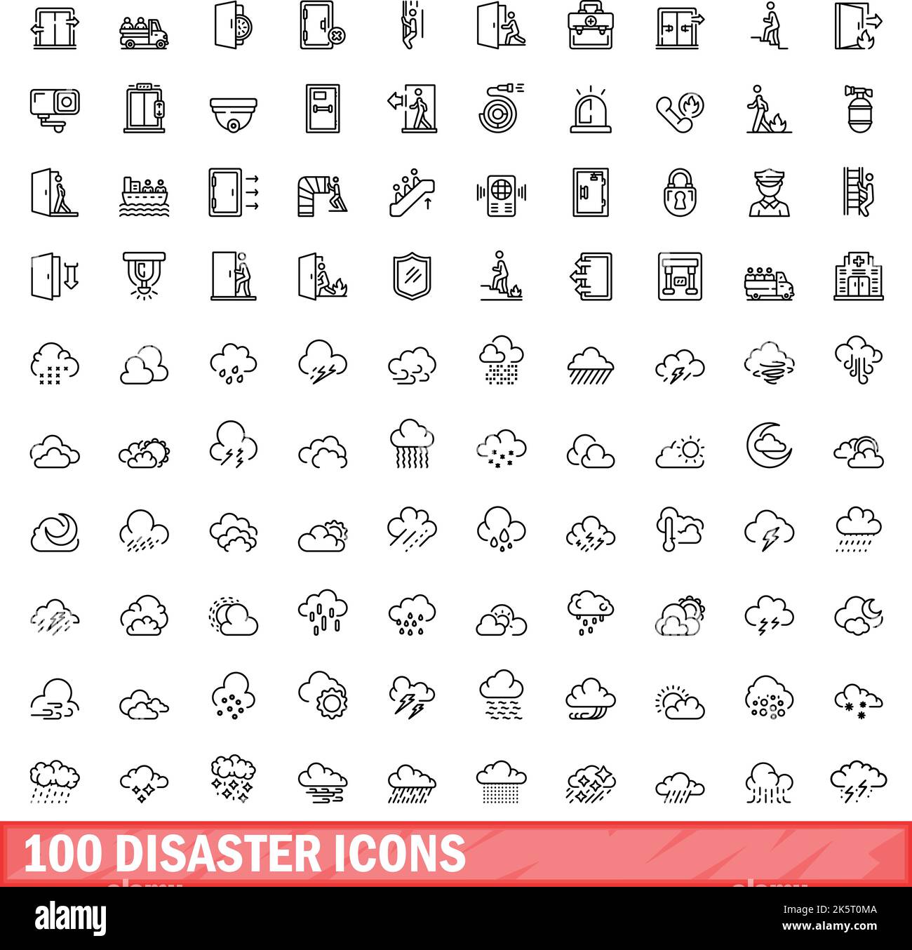 100 disaster icons set. Outline illustration of 100 disaster icons ...