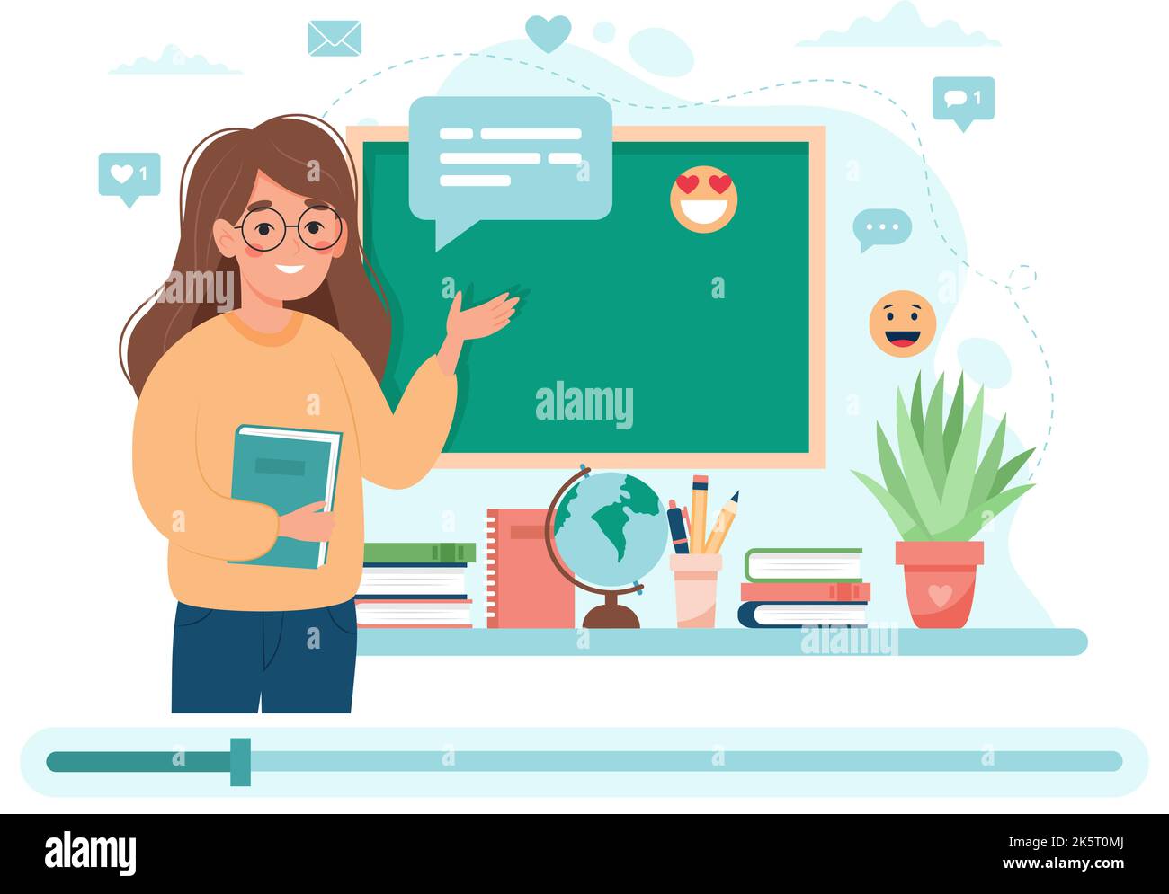 Webinar online education. Female teacher explaining, video on screen ...