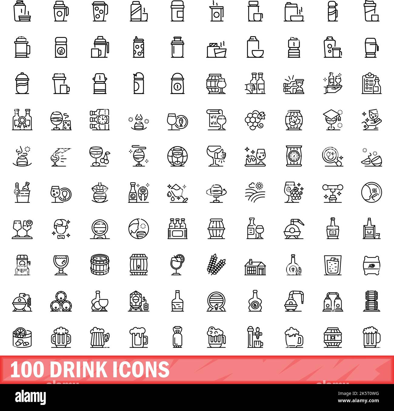 100 drink icons set. Outline illustration of 100 drink icons vector set ...