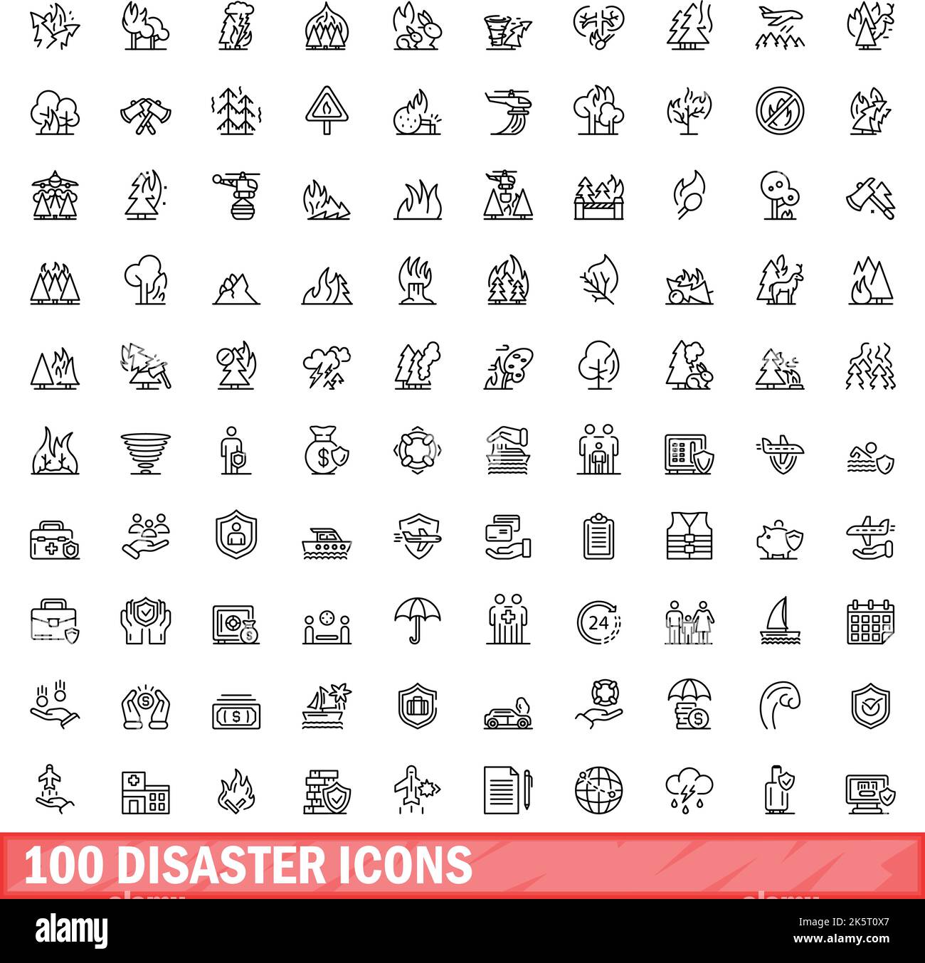100 disaster icons set. Outline illustration of 100 disaster icons ...