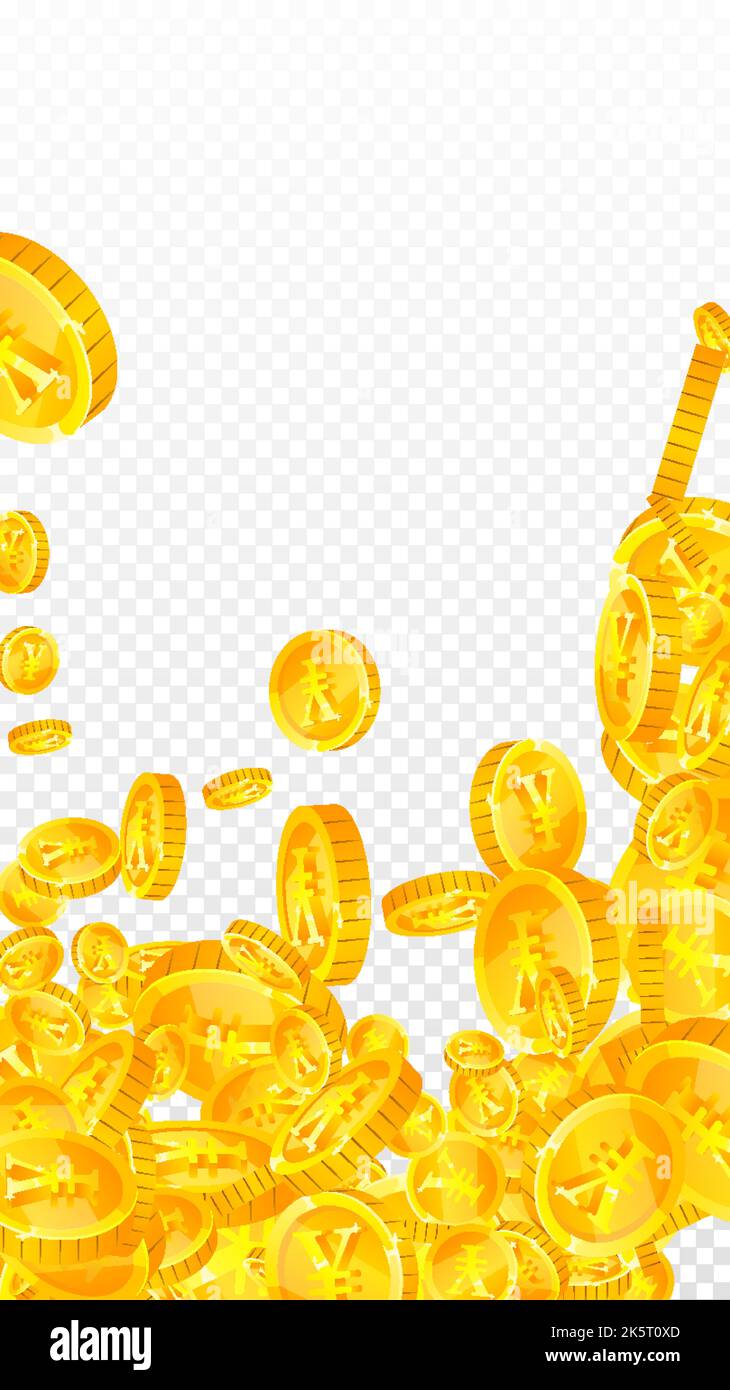 Chinese yuan coins falling. Scattered gold CNY coins. China money ...