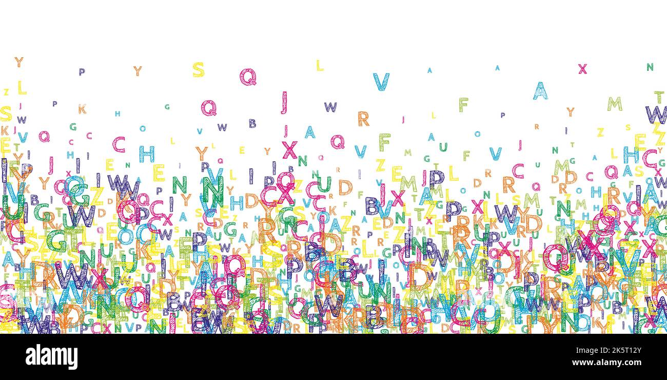 Falling letters of English language. Bright handdrawn flying words of ...