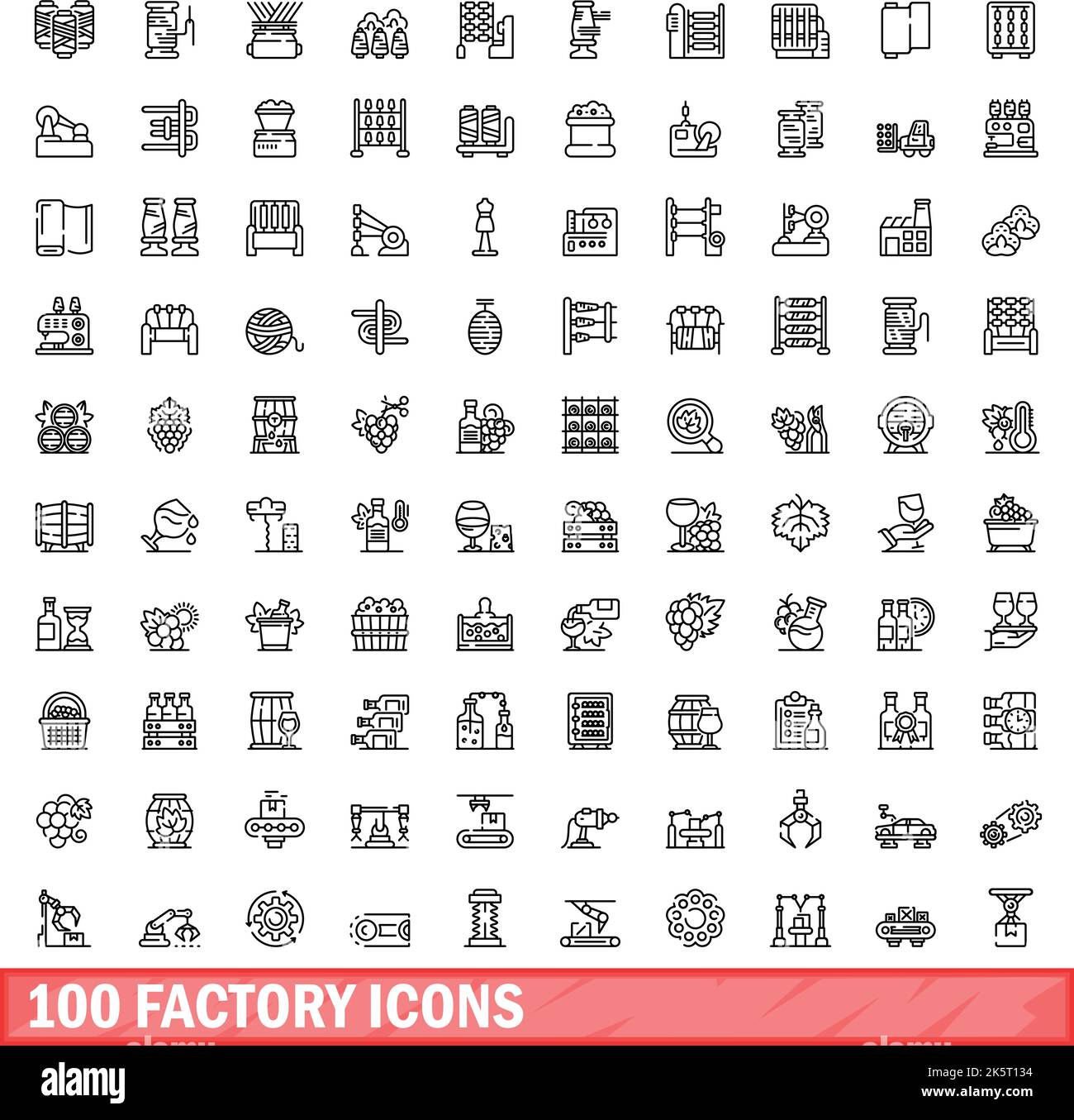100 factory icons set. Outline illustration of 100 factory icons vector ...