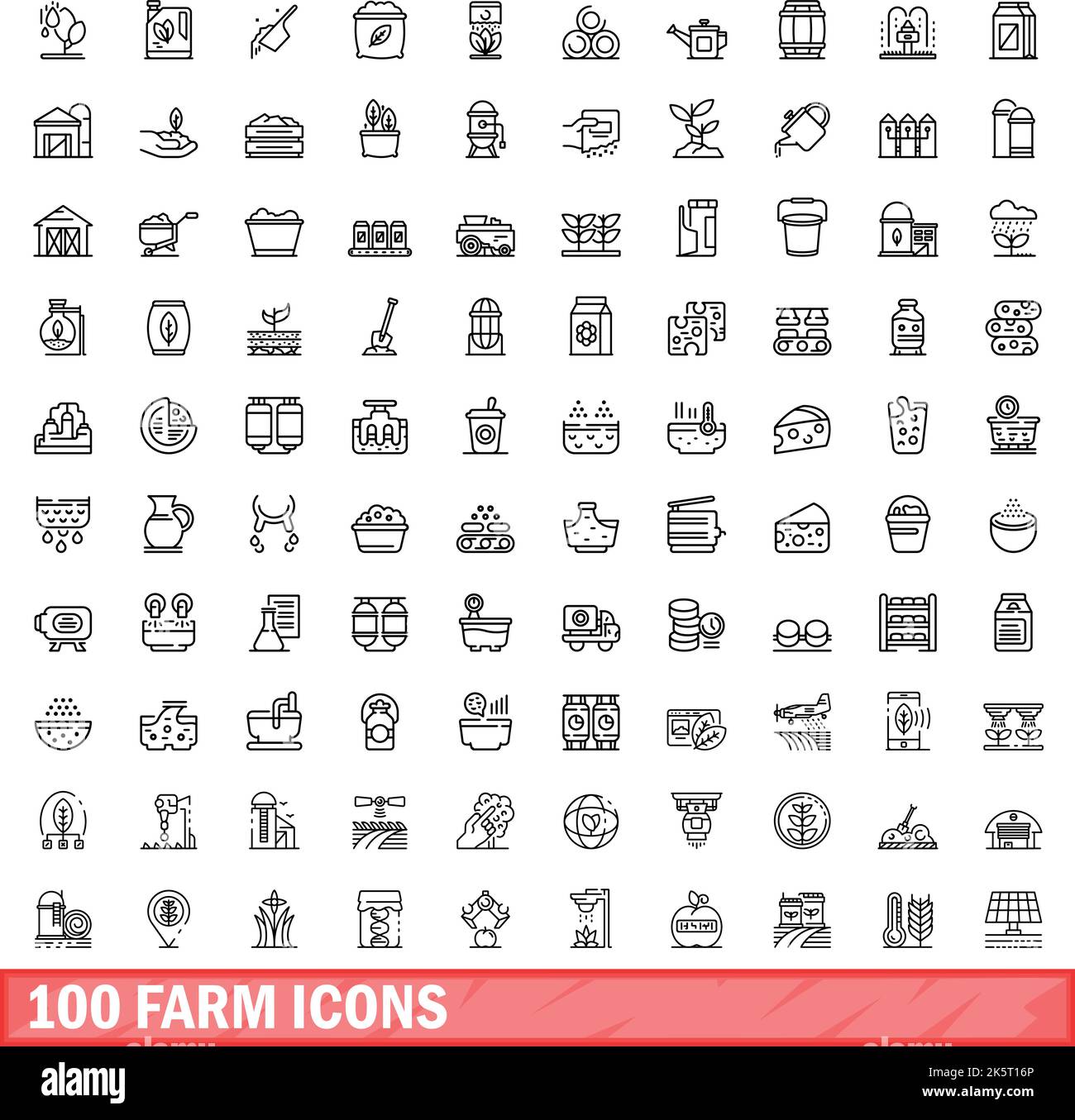 100 farm icons set. Outline illustration of 100 farm icons vector set ...