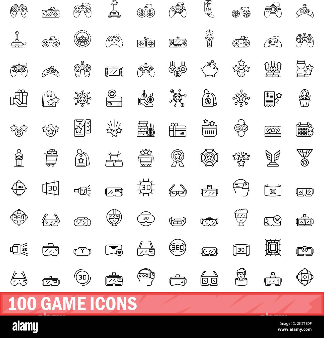 100 game icons set. Outline illustration of 100 game icons vector set ...
