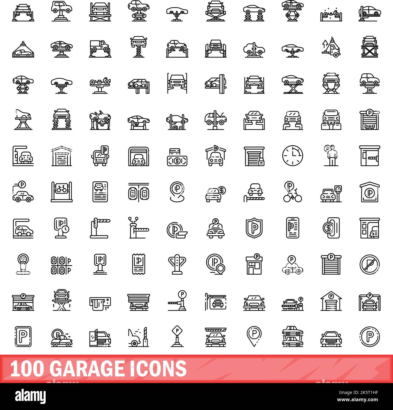 100 garage icons set. Outline illustration of 100 garage icons vector ...