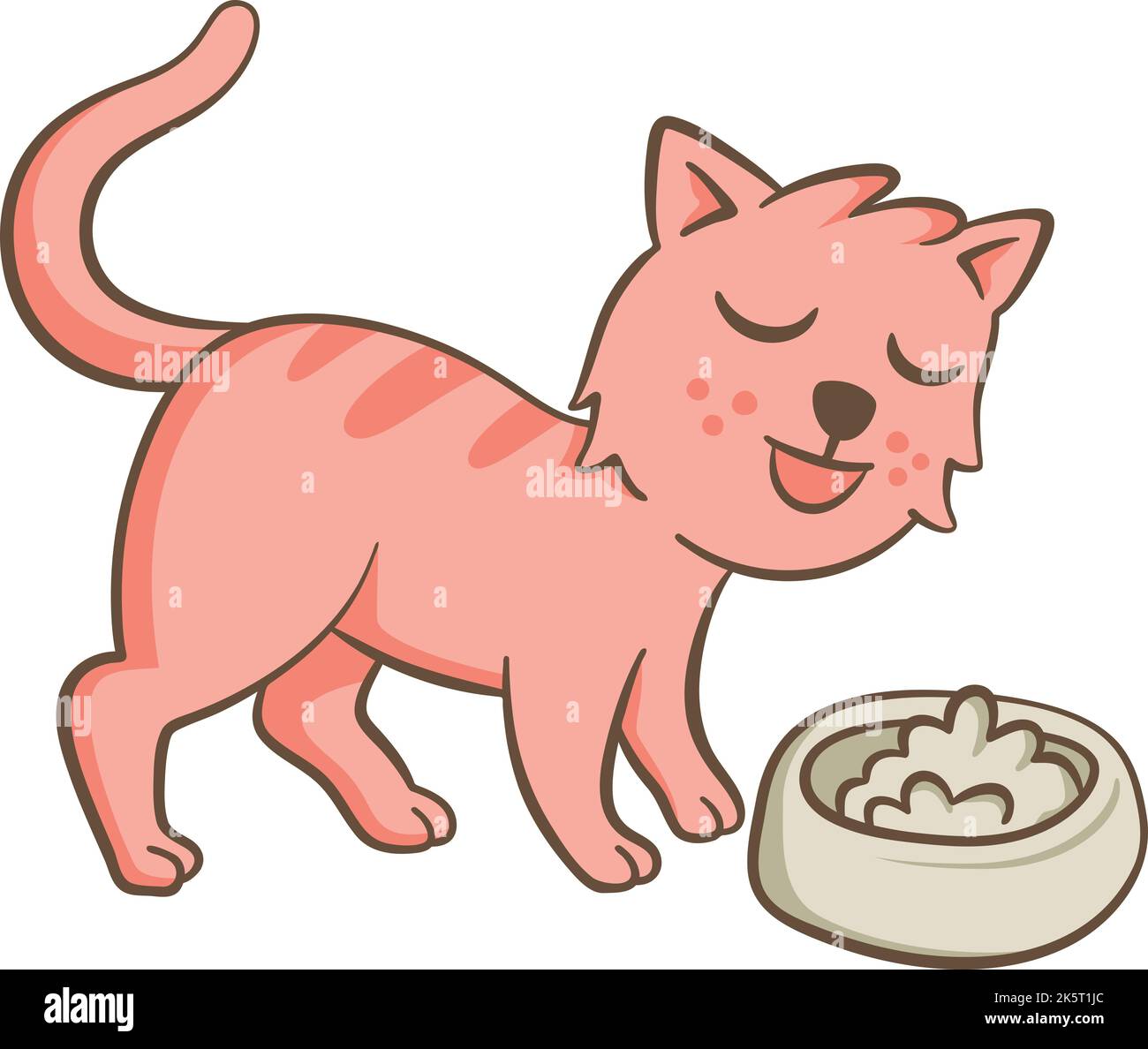 Cute illustration of a cat eating its food. Vector illustration on ...
