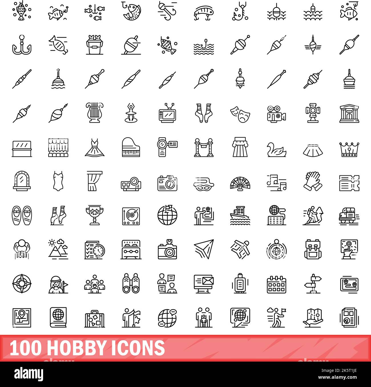 100 hobby icons set. Outline illustration of 100 hobby icons vector set ... 100 hobby icons set. Outline illustration of 100 hobby icons vector set ...