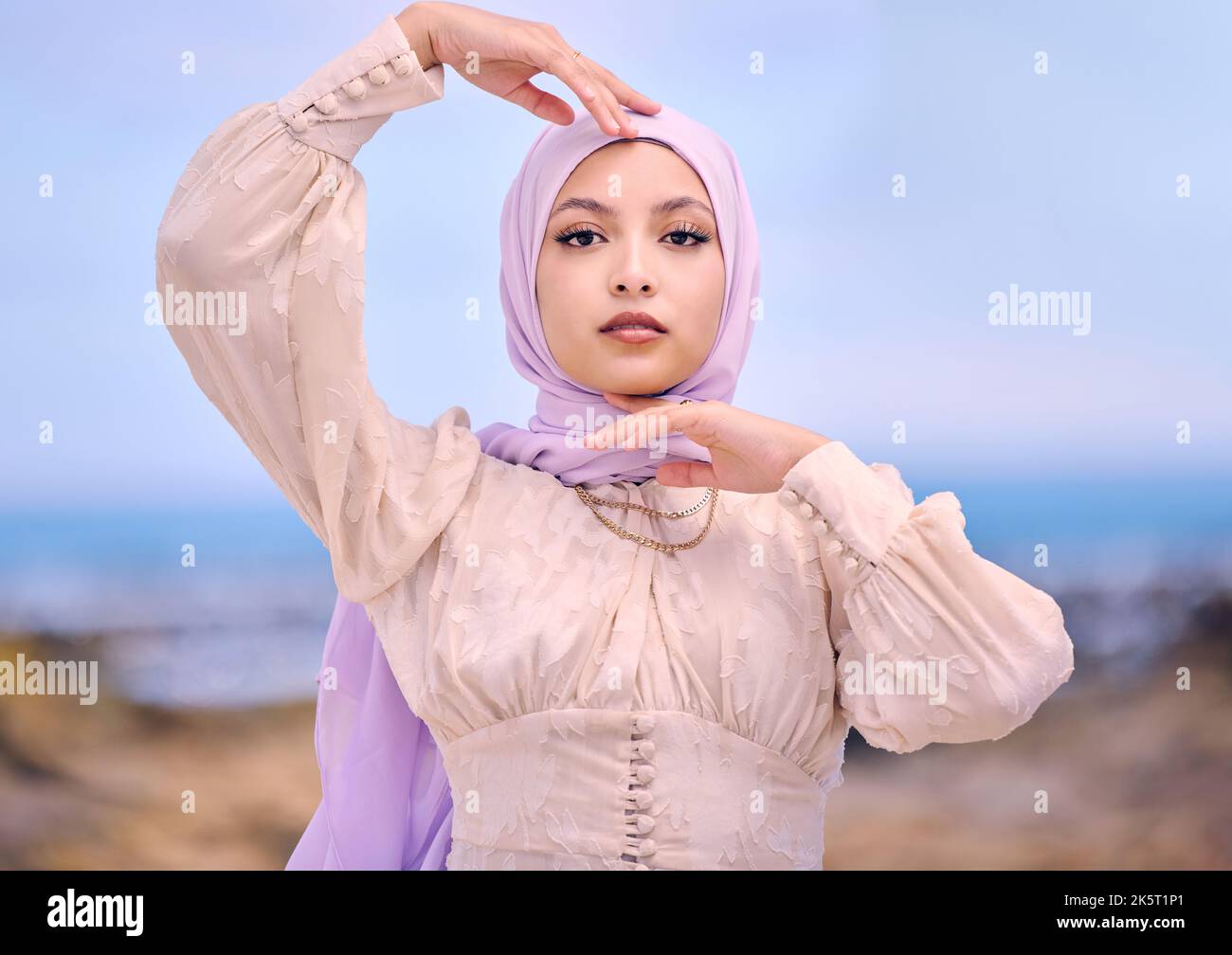 Beautiful Young Arab Woman Posing Outdoors In A Headscarf Attractive