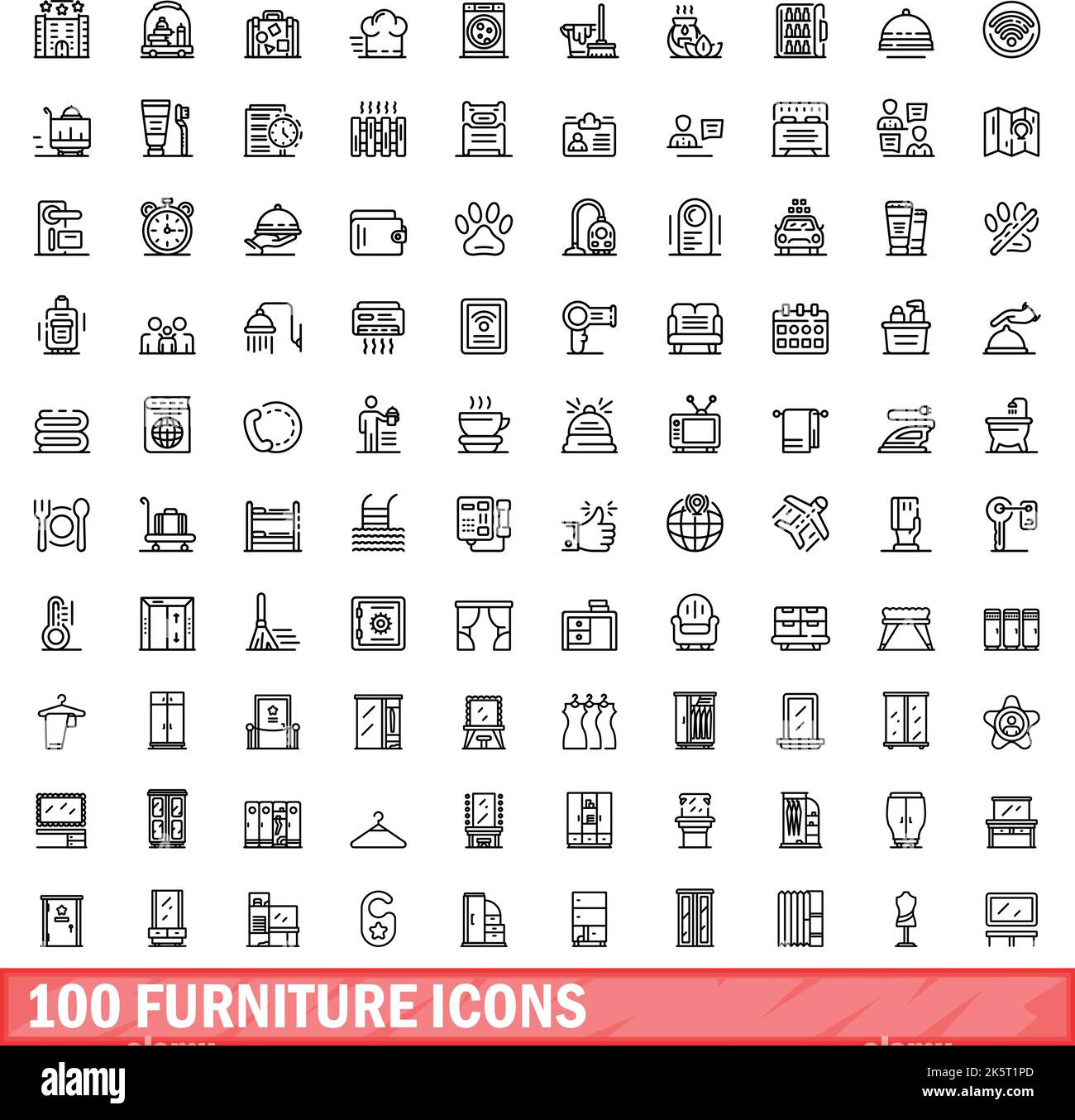 100 furniture icons set. Outline illustration of 100 furniture icons ...