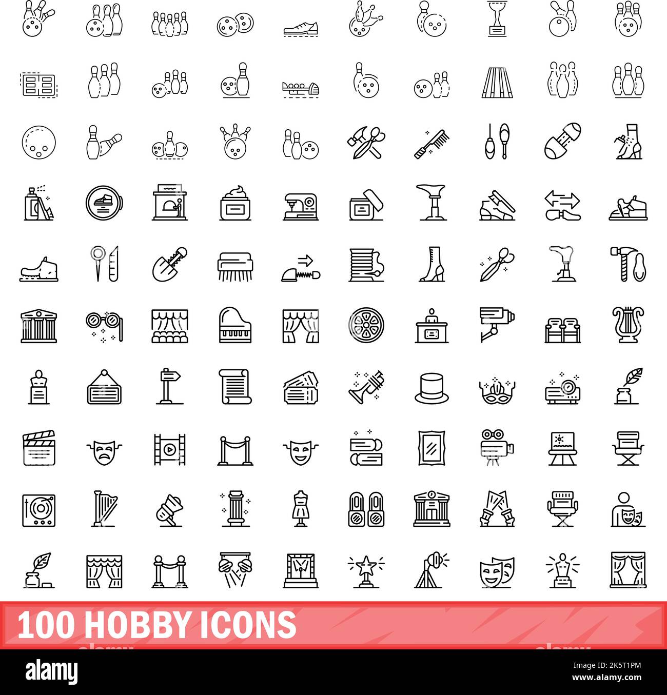 100 hobby icons set. Outline illustration of 100 hobby icons vector set ... 100 hobby icons set. Outline illustration of 100 hobby icons vector set ...
