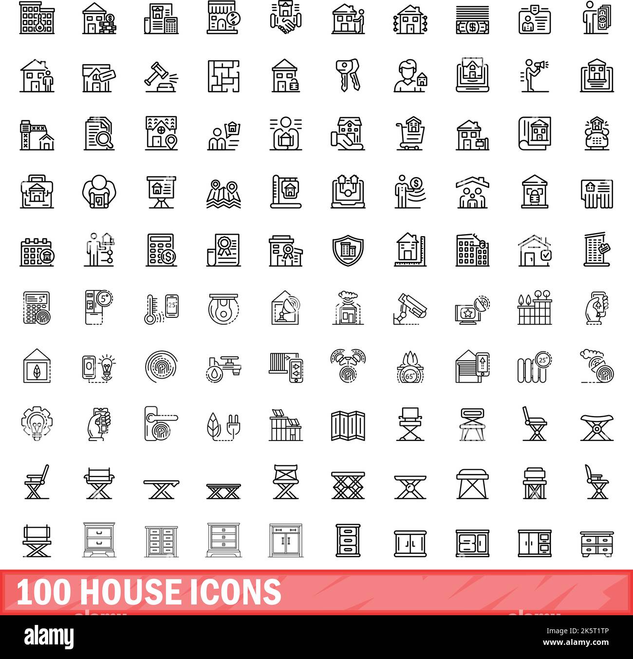 100 house icons set. Outline illustration of 100 house icons vector set ...