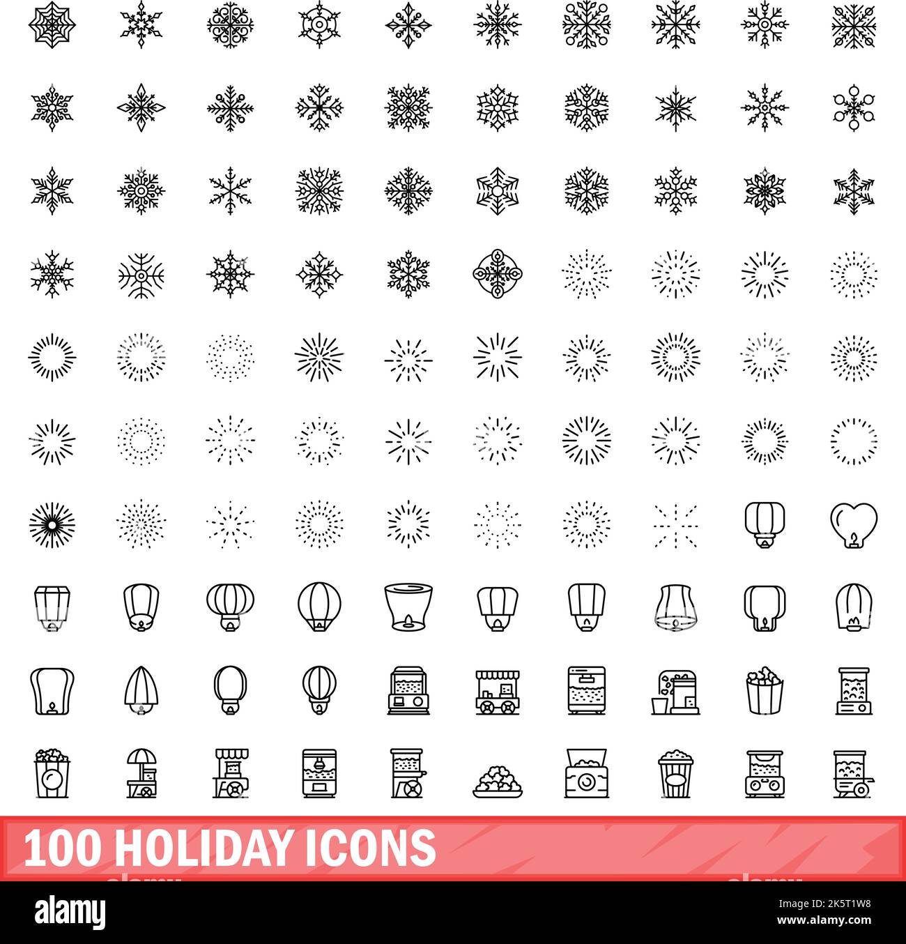 100 holiday icons set. Outline illustration of 100 holiday icons vector ...