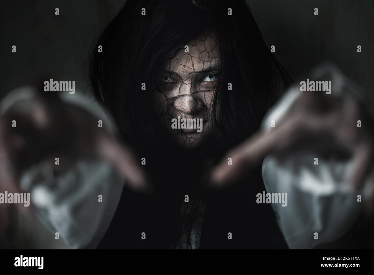 Scary ghost woman. Asian ghost or zombie horror creepy scary have hair ...