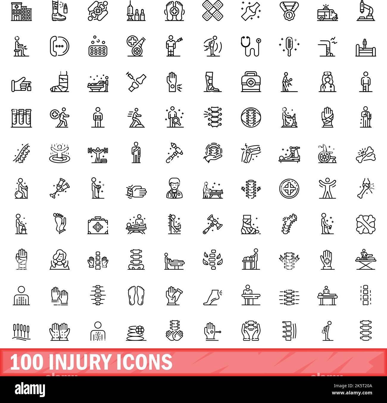 100 injury icons set. Outline illustration of 100 injury icons vector ...