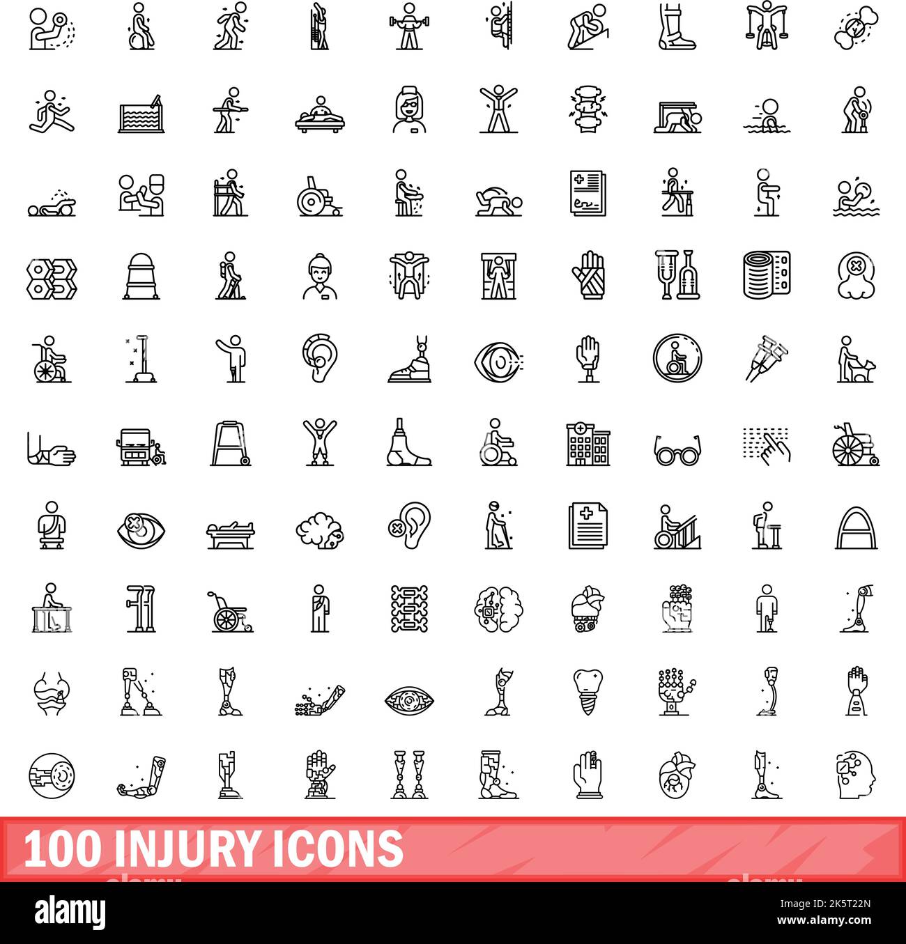 100 injury icons set. Outline illustration of 100 injury icons vector ...