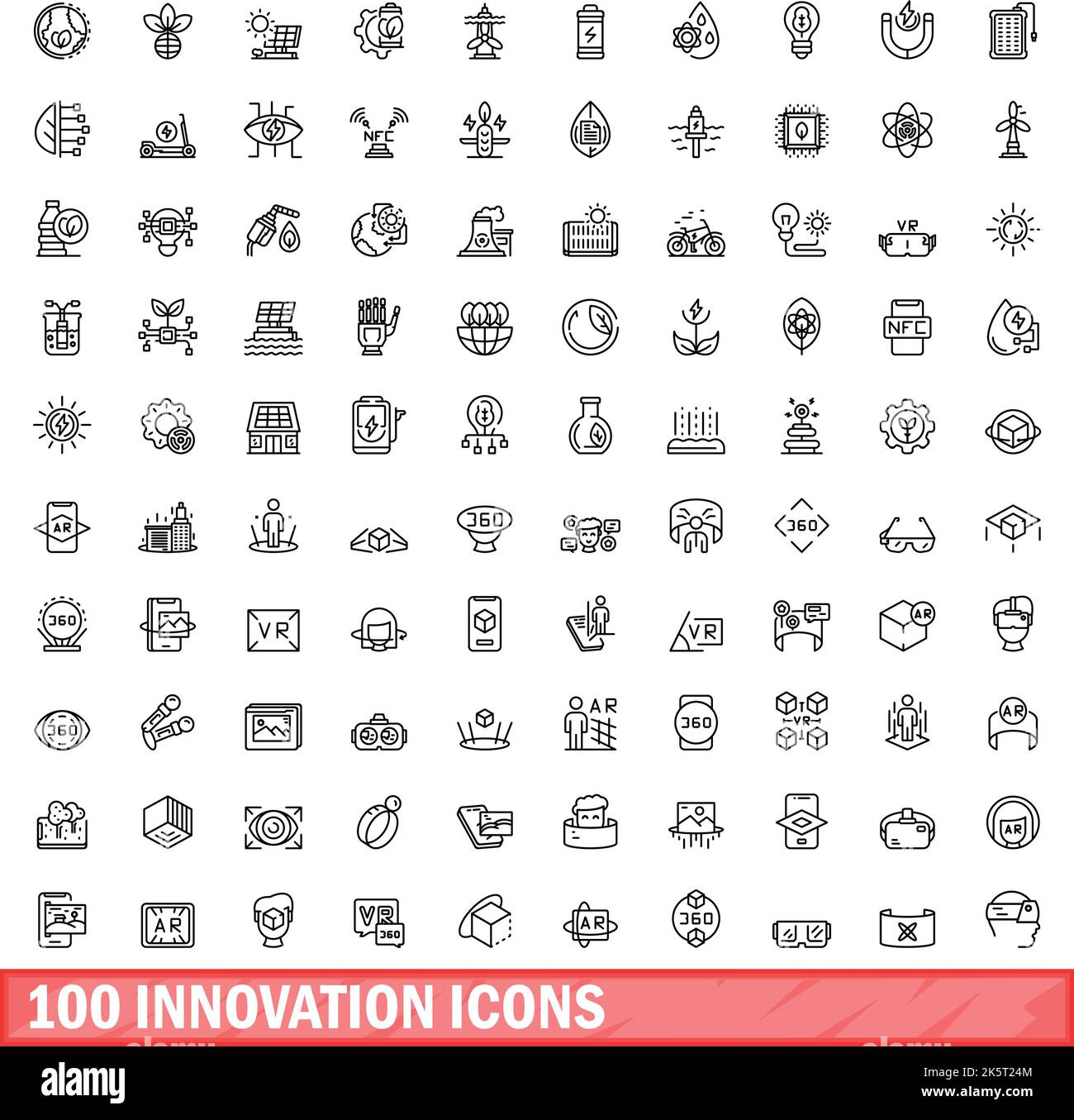 100 innovation icons set. Outline illustration of 100 innovation icons ...