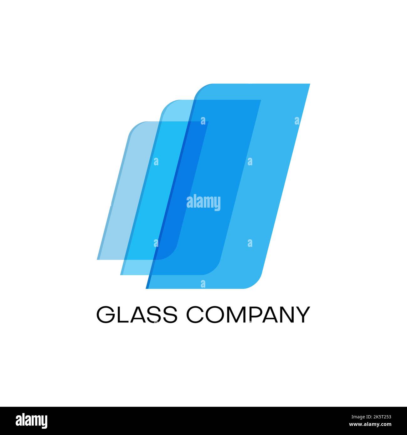 Glass icon, isolated vector company emblem with blue transparent glass ...