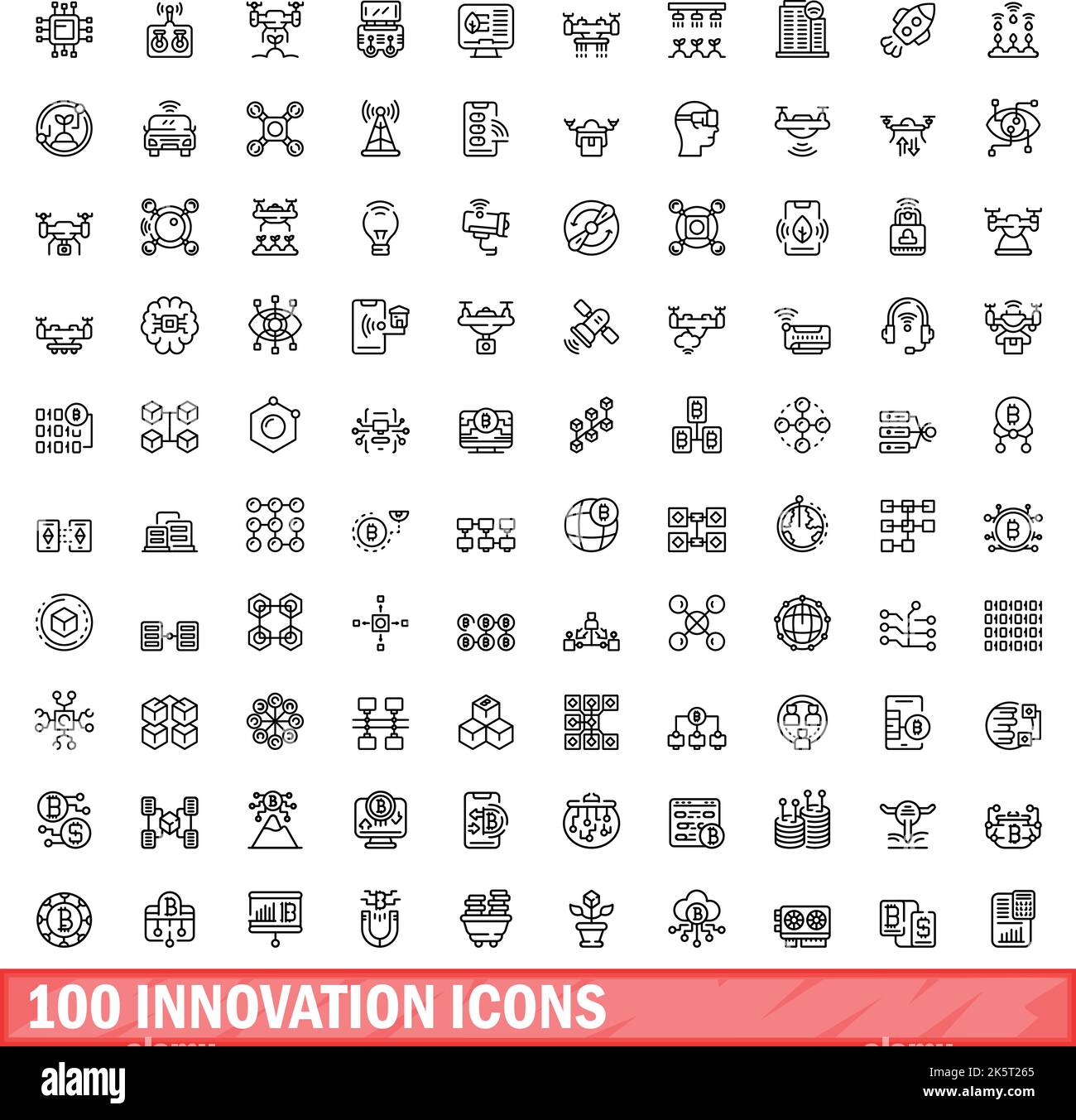 100 innovation icons set. Outline illustration of 100 innovation icons ...