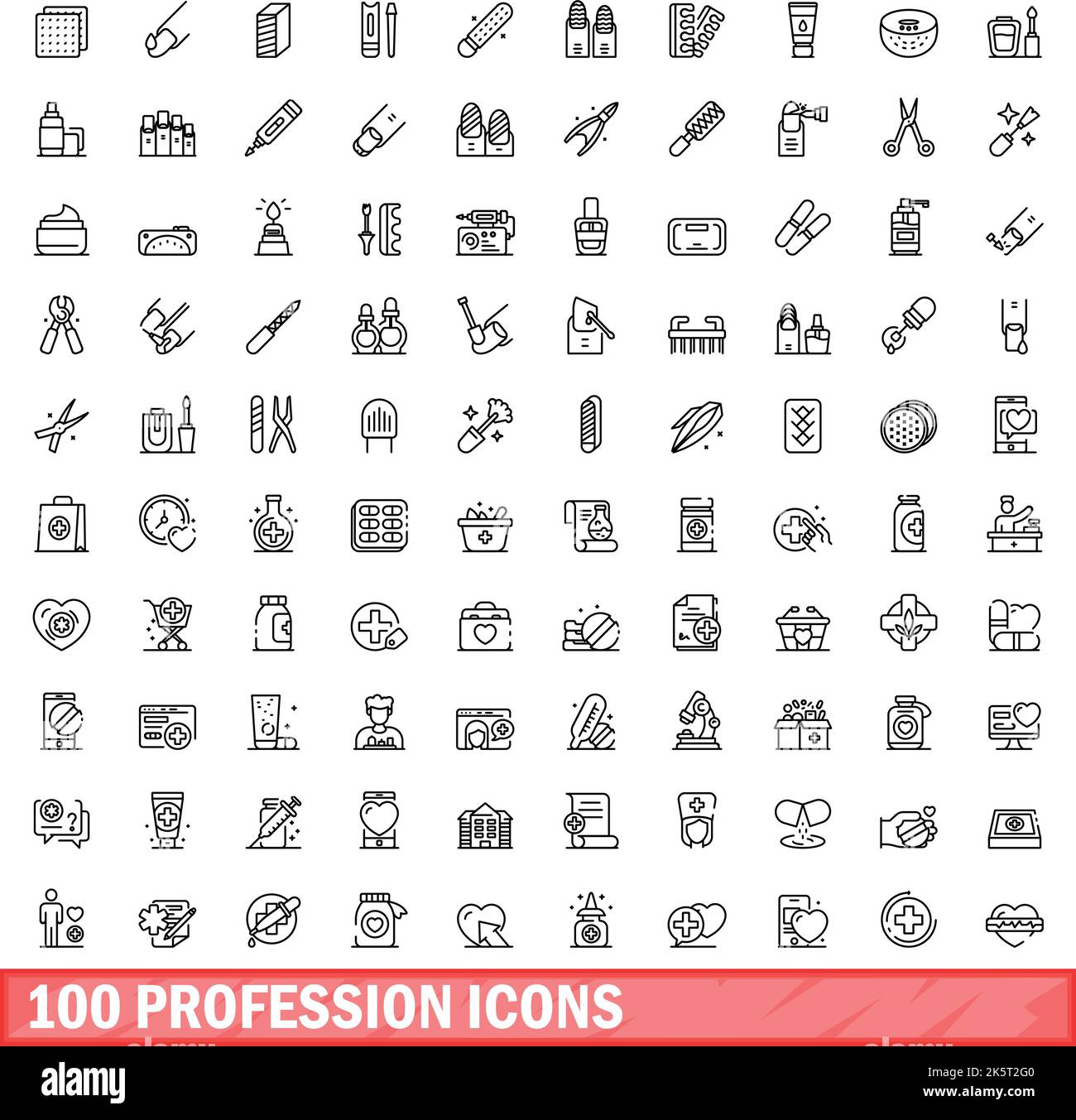 100 profession icons set. Outline illustration of 100 profession icons ...