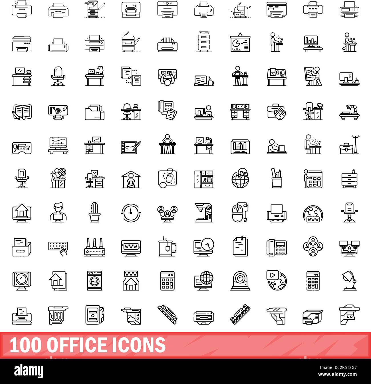 100 office icons set. Outline illustration of 100 office icons vector ...