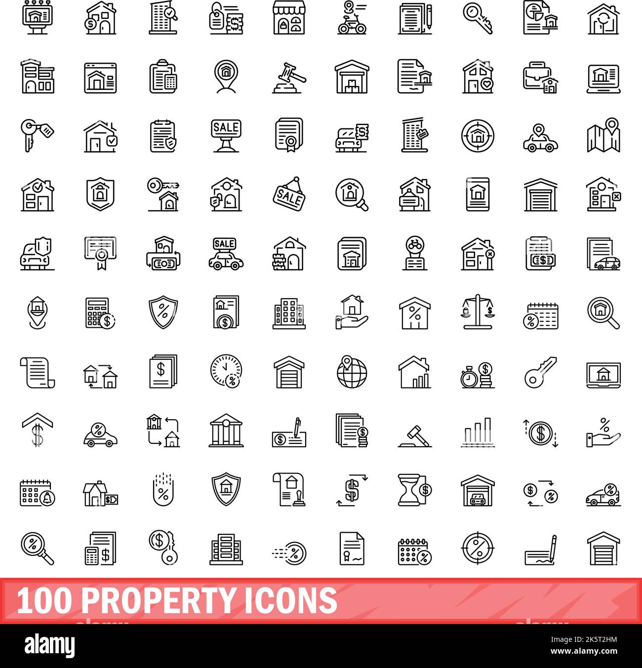 100 property icons set. Outline illustration of 100 property icons ...