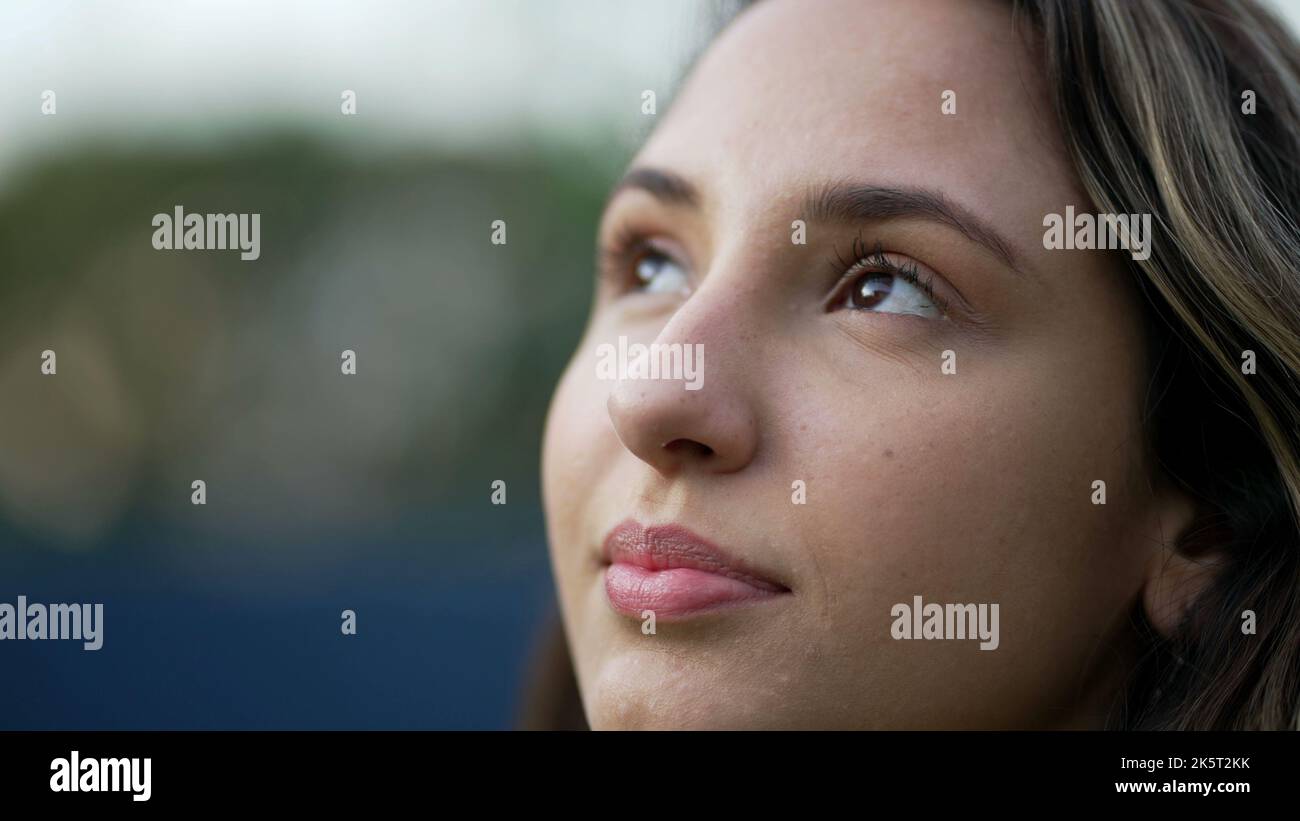 Young hispanic woman closing eyes in meditation. Millennial 20s girl ...