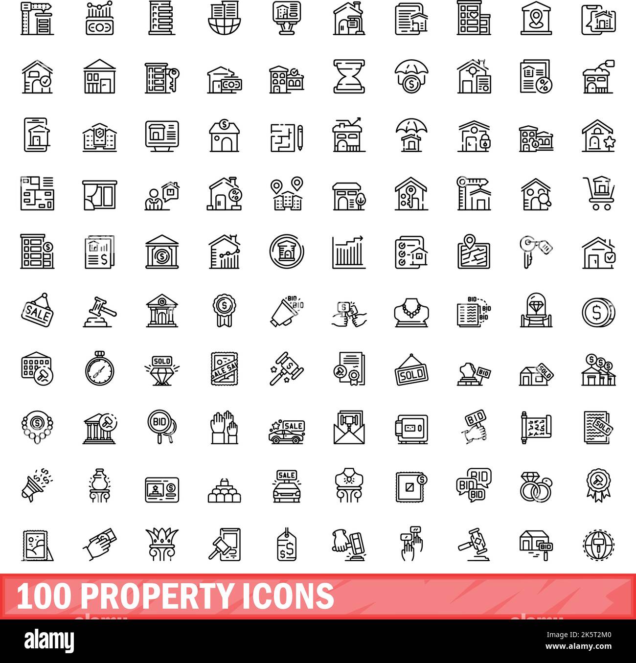 100 property icons set. Outline illustration of 100 property icons ...