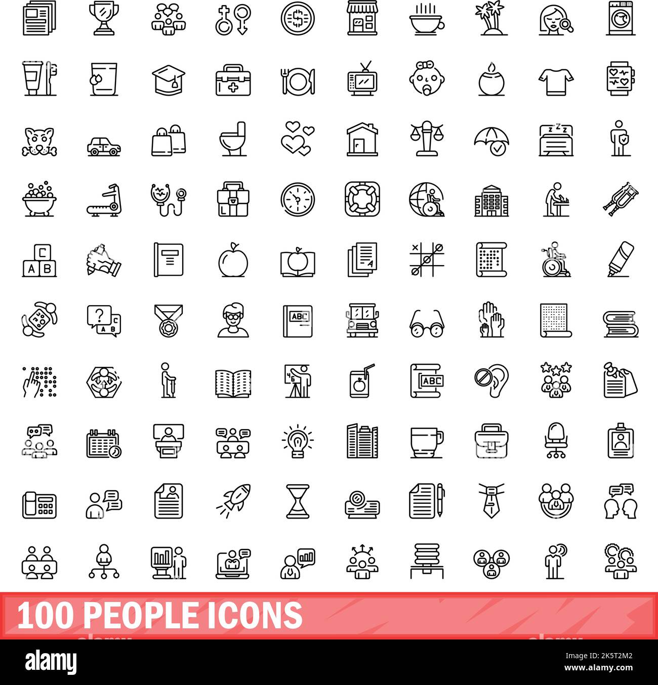 100 people icons set. Outline illustration of 100 people icons vector ...