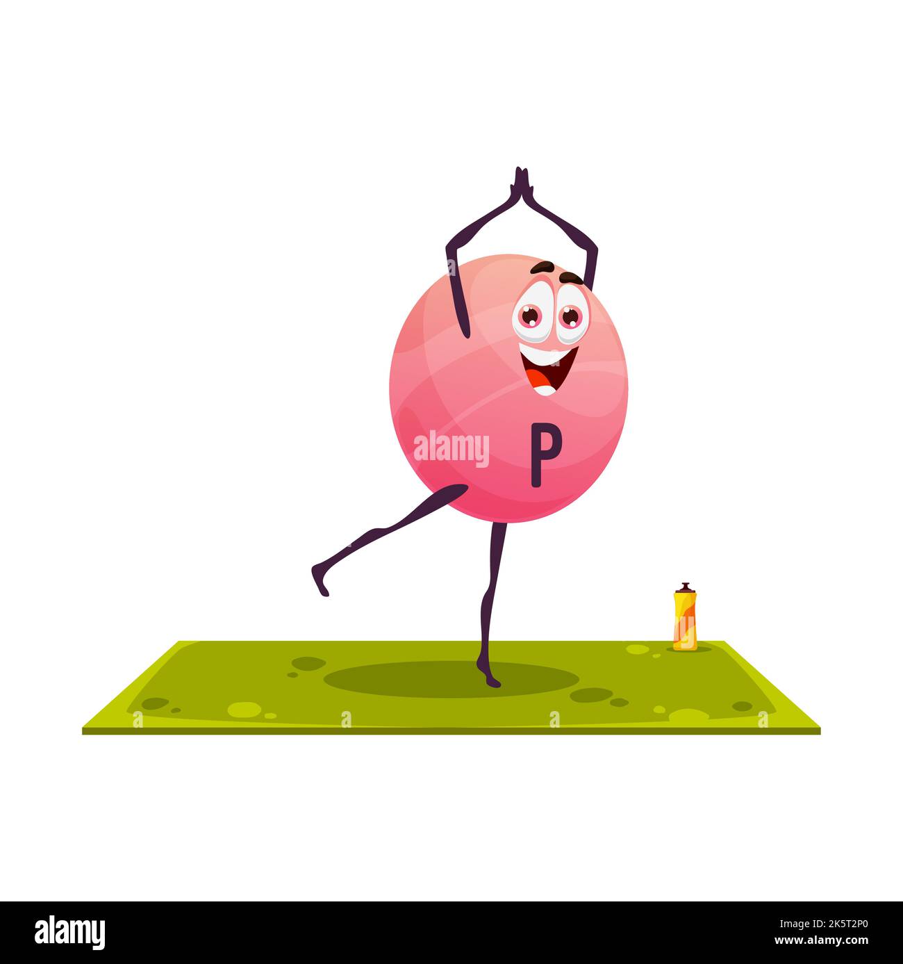 Cartoon vitamin P character, bioflavonoids personage on yoga or fitness ...