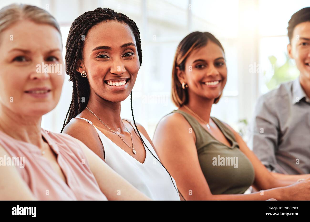 Startup, portrait and business meeting by team in collaboration of ...