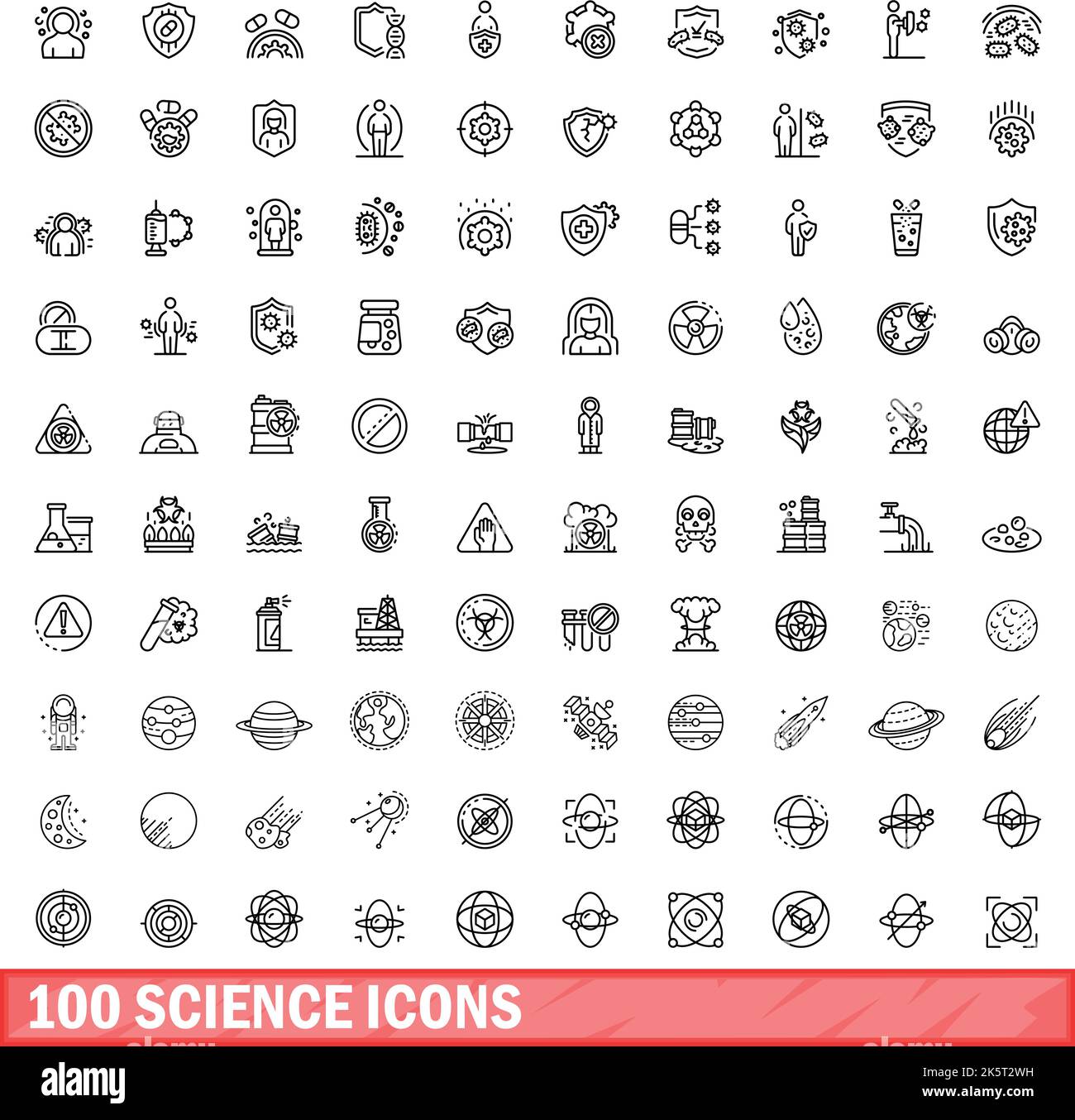 100 science icons set. Outline illustration of 100 science icons vector ...