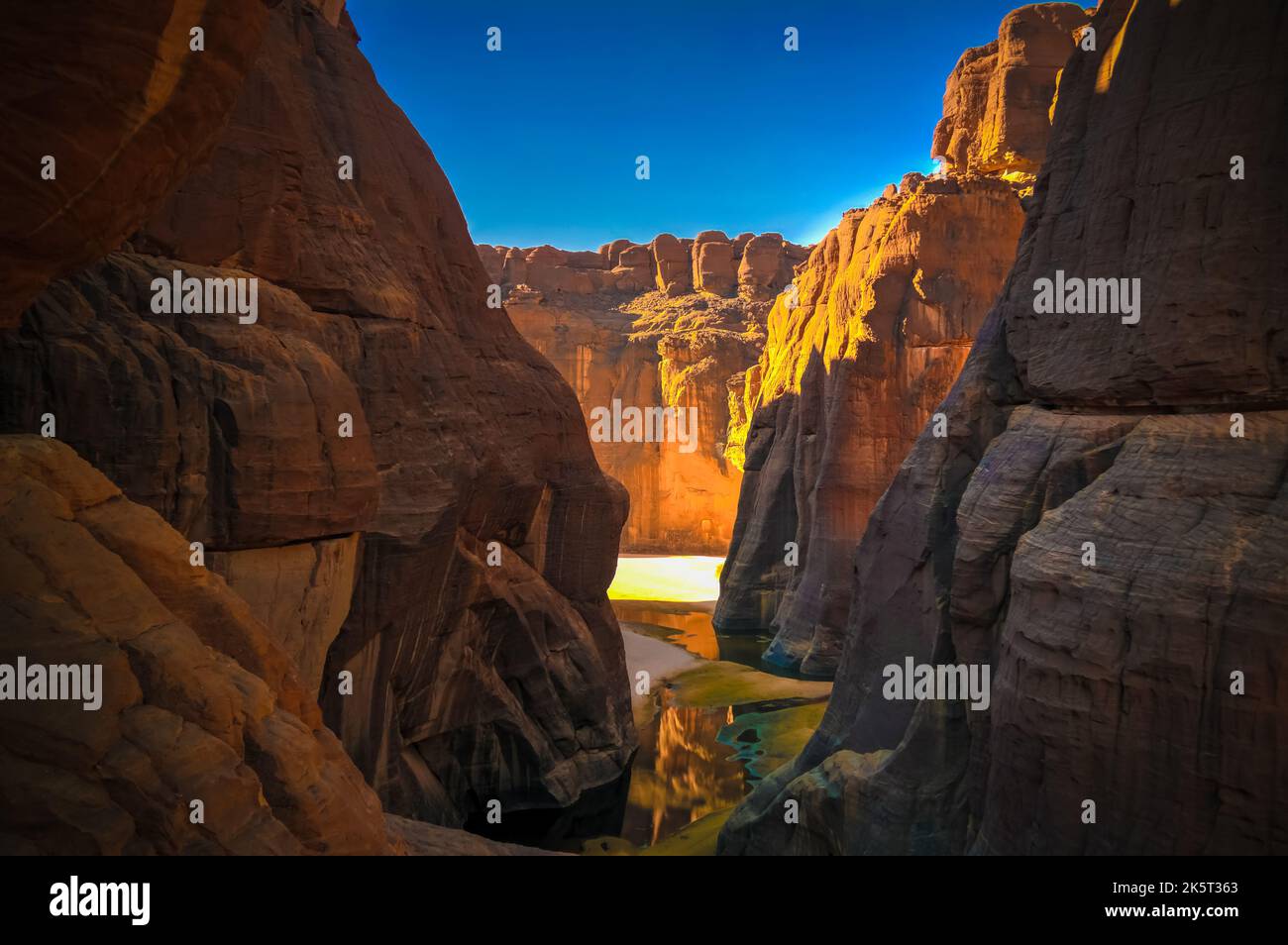 aerial Panorama inside canyon aka Guelta d'Archei, East Ennedi, Chad ...