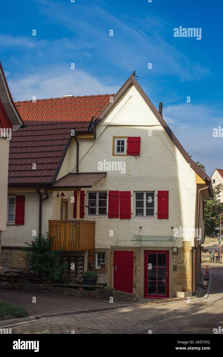 Traditional small house with beautiful outdoor decor facade in Germany ...