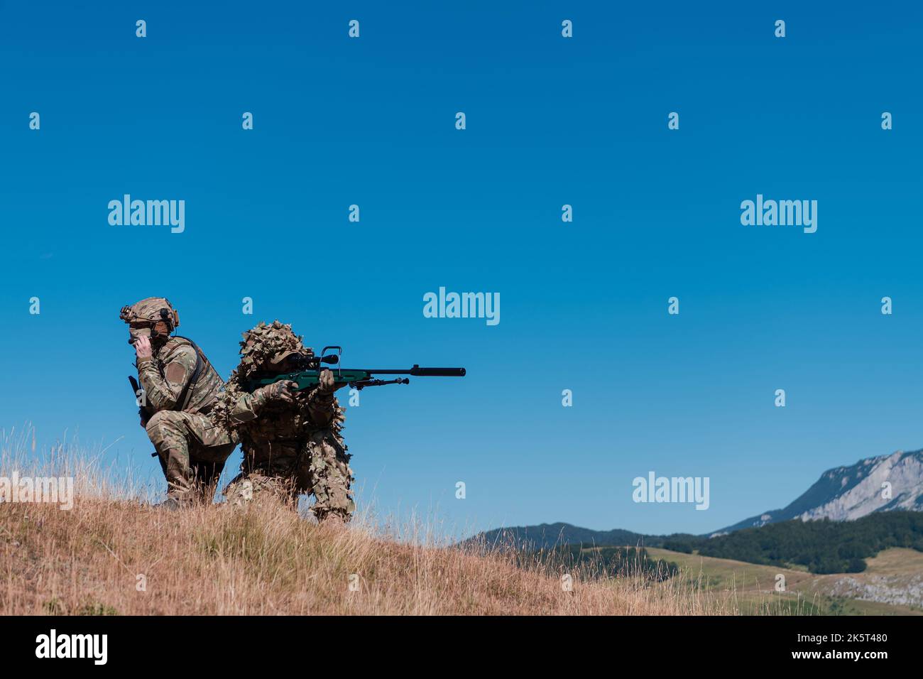 A sniper team squad of soldiers is going undercover. Sniper assistant ...