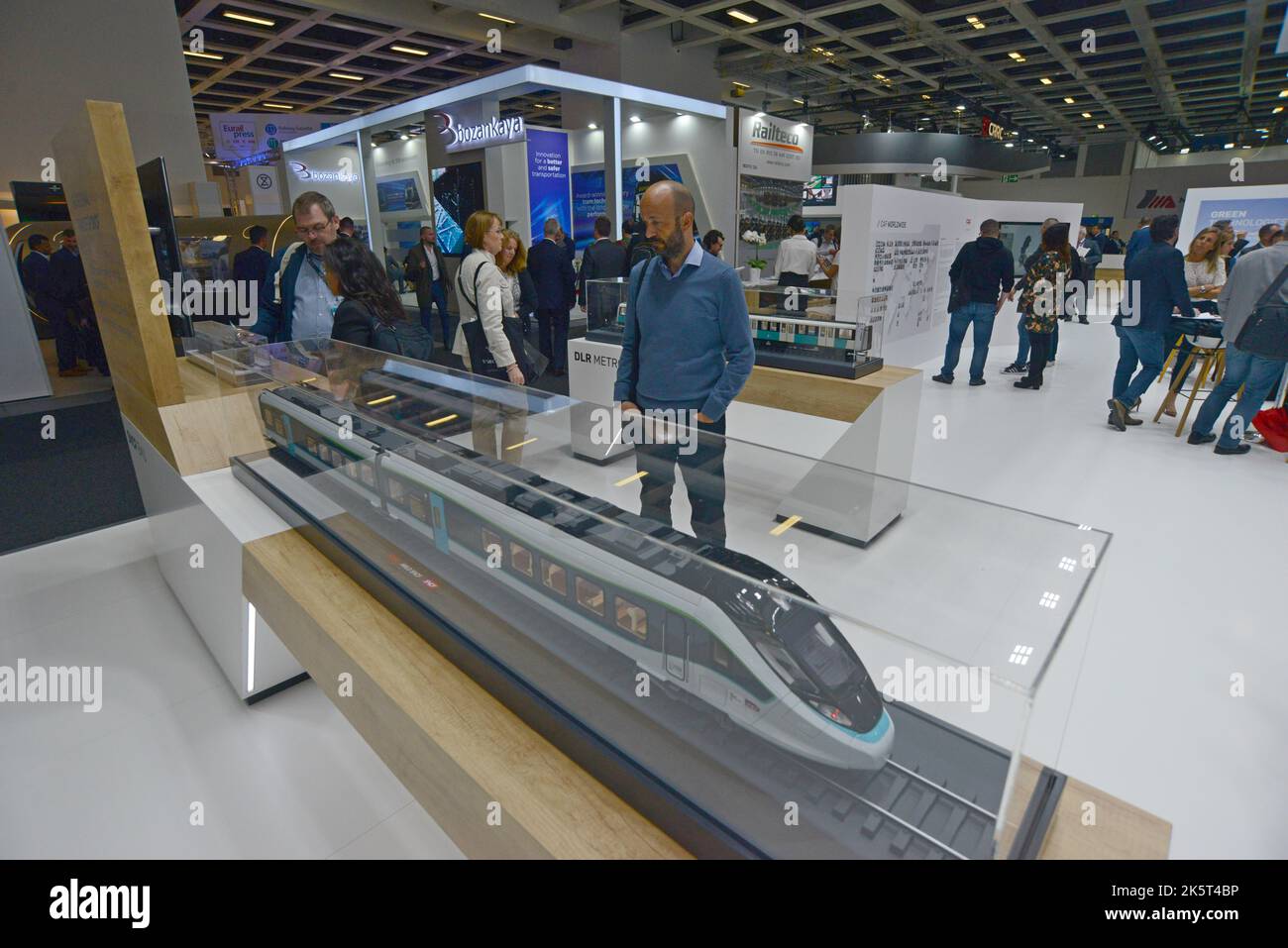 People looking at the CAF trade stand, the Spanish train manufacturer ...