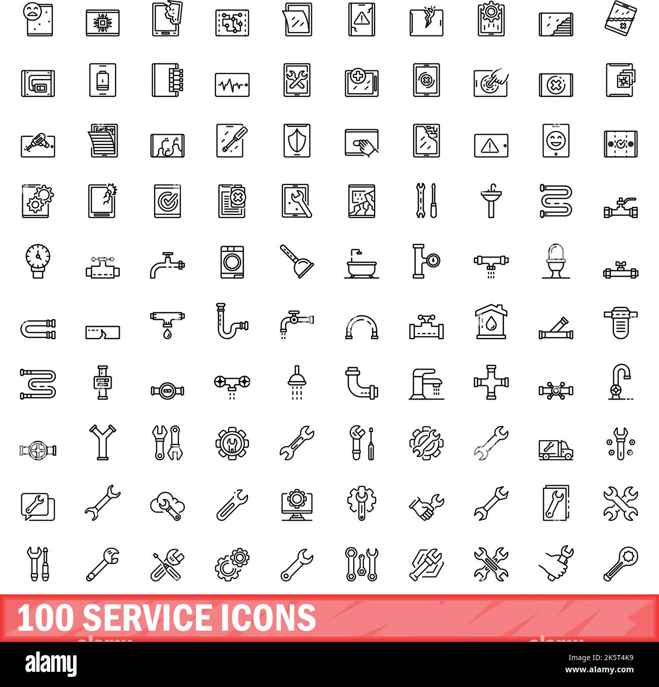 100 service icons set. Outline illustration of 100 service icons vector ...