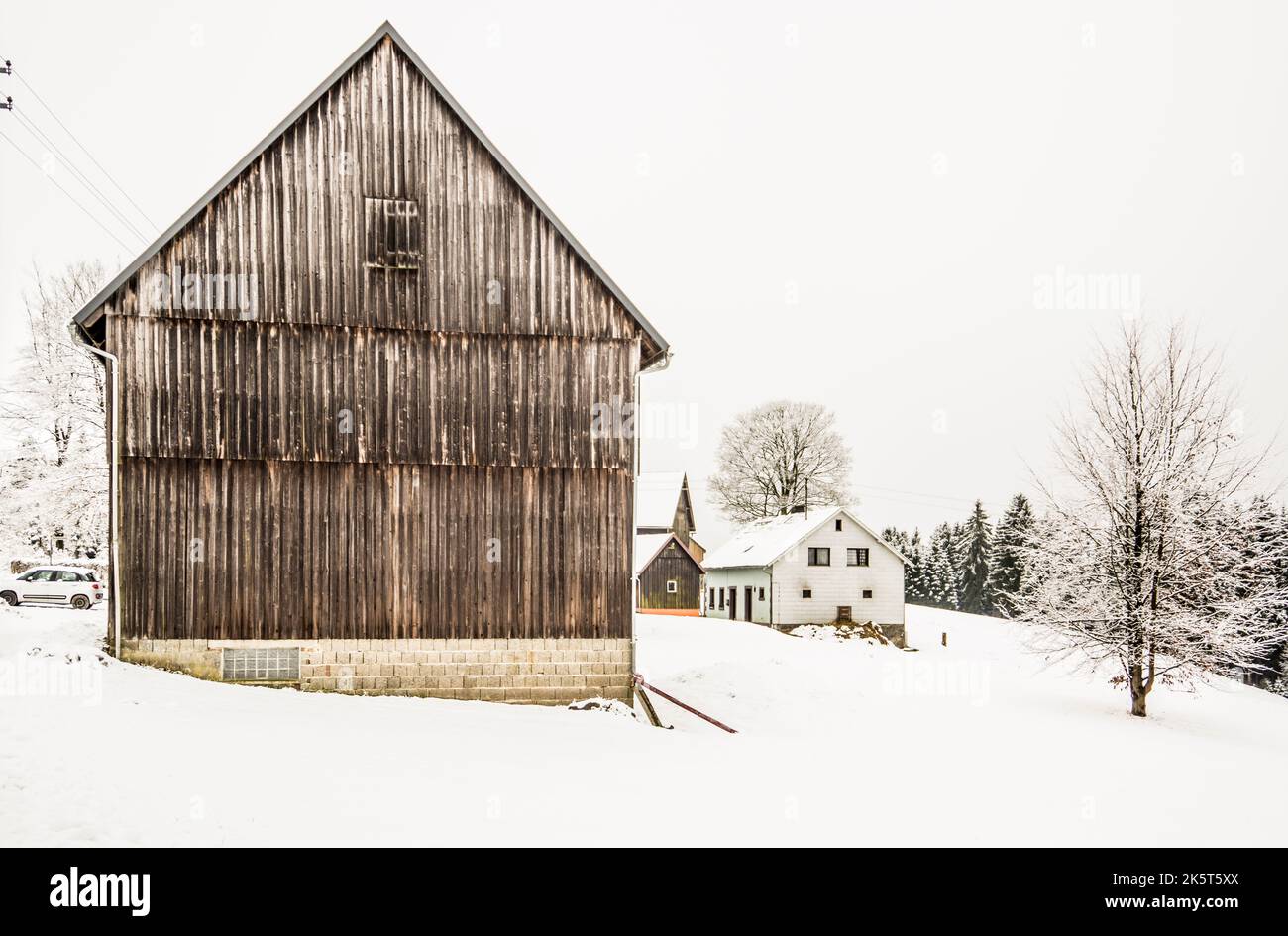 Winter Land Wood house in Snow Forest Stock Photo - Alamy