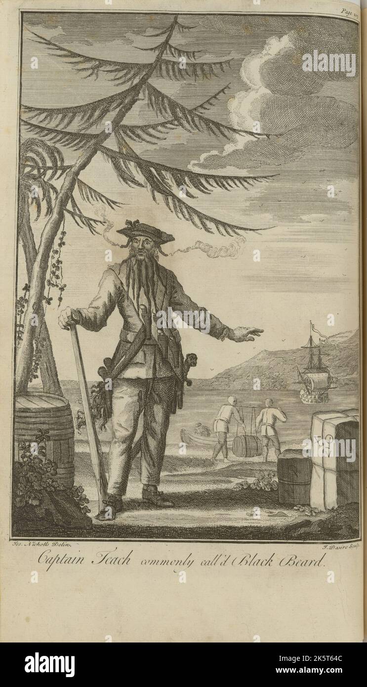 Portrait of the Pirate Edward Teach, known as Blackbeard, 1736. Private ...