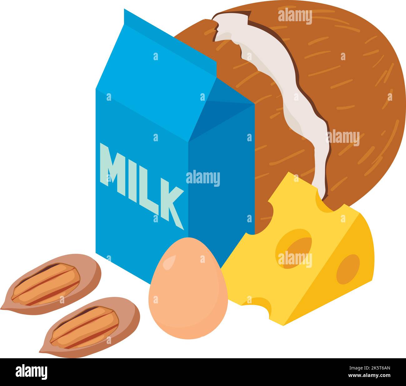 Protein food icon isometric vector. Package of milk, piece cheese ...