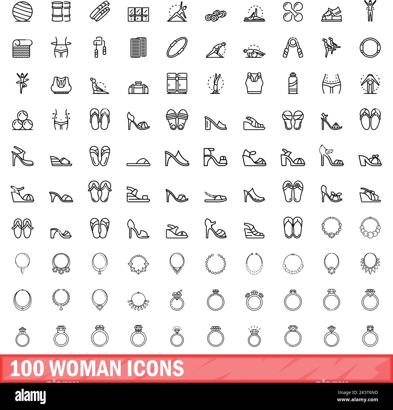 100 woman icons set. Outline illustration of 100 woman icons vector set ...