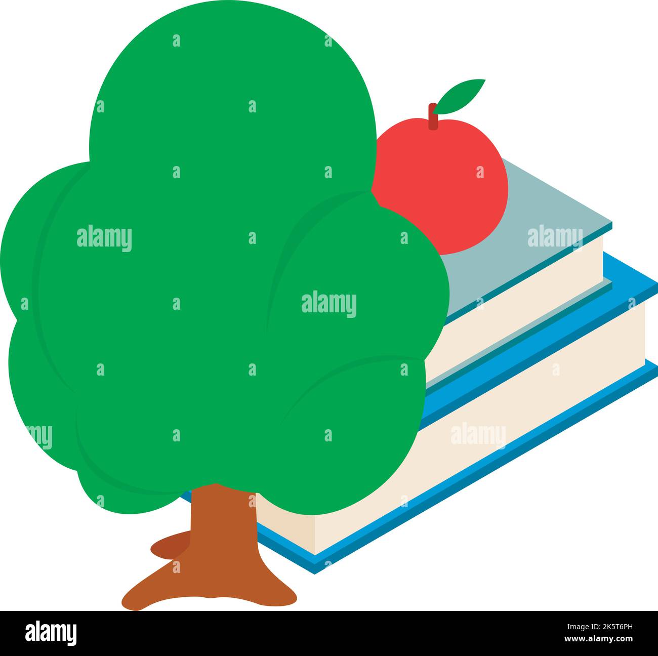 Education concept icon isometric vector. Red apple on stack of book ...
