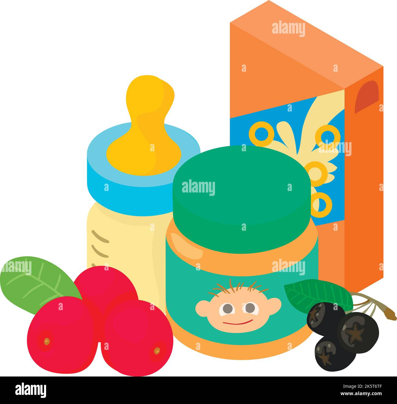 Baby food icon isometric vector. Children bottle, pack porridge, jar of ...
