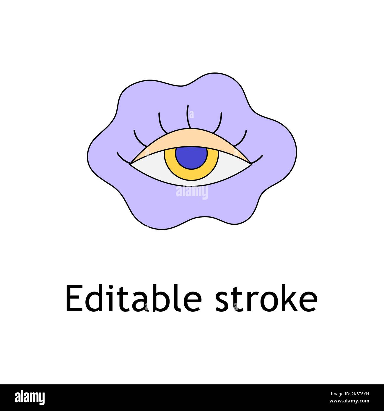 Funky evil eye badge. Psychedelic eye hippie sticker in retro 70s ...