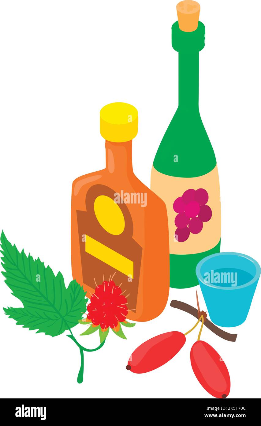 Alcoholic beverage icon isometric vector. Cognac bottle, wine bottle ...