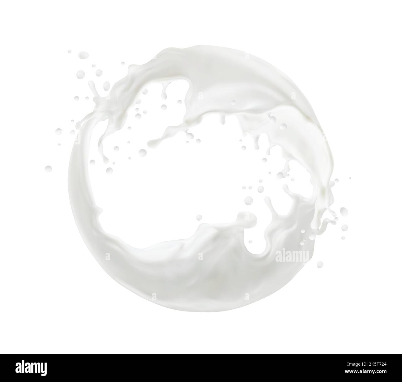 Circle milk, yogurt or cream wave splash with drops, dairy milky drink ...