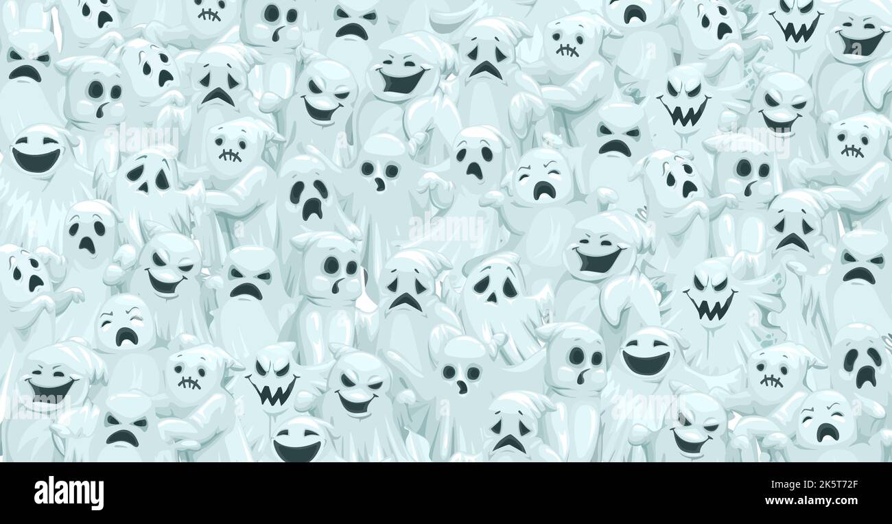 Cartoon Halloween ghosts panorama pattern. Evil and scary, spooky ...